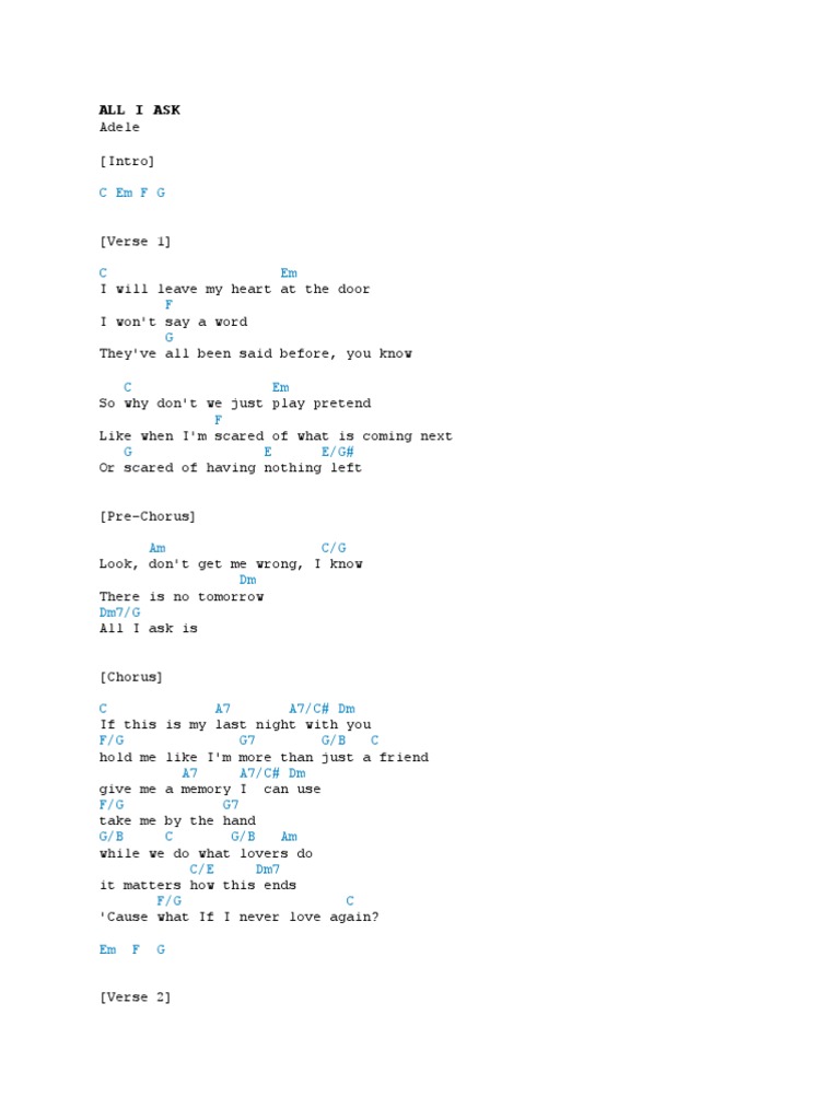 All I Ask Lyrics | PDF | Song Structure | Leisure