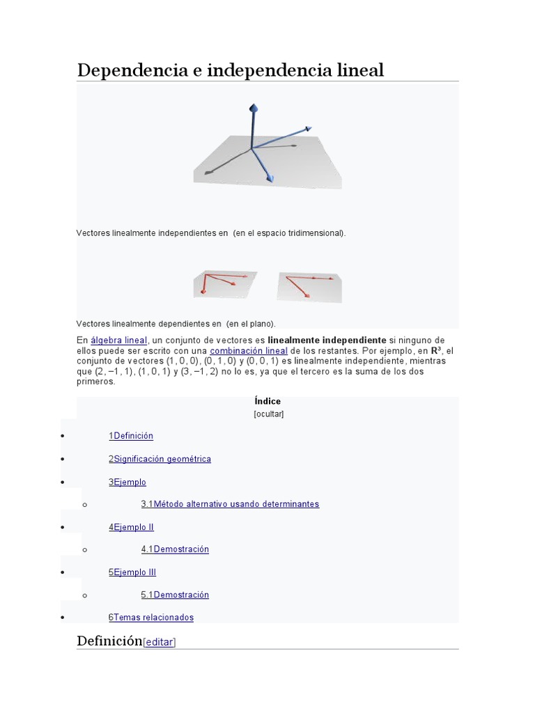 Dependencia e Independencia Lineal | PDF | Espacio vectorial | Álgebra abstracta