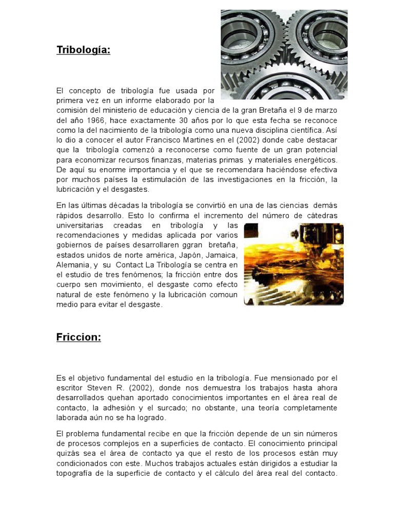 Tribología Unidad 1 | PDF | Fricción | Ingeniería mecánica