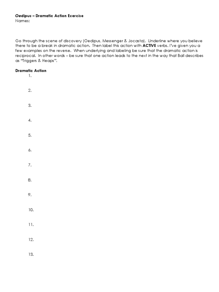 Oedipus Dramatic Action Analysis Guide | PDF | Laughter | Languages