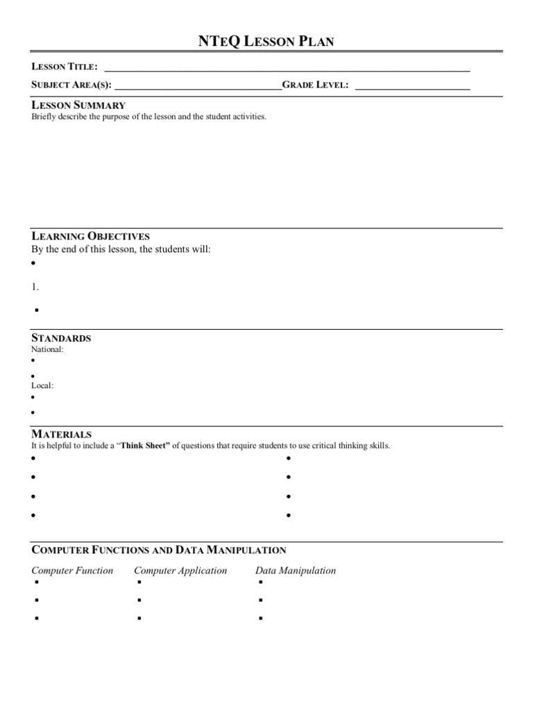 Nteq Lesson Plan | PDF | Lesson Plan | Education Theory