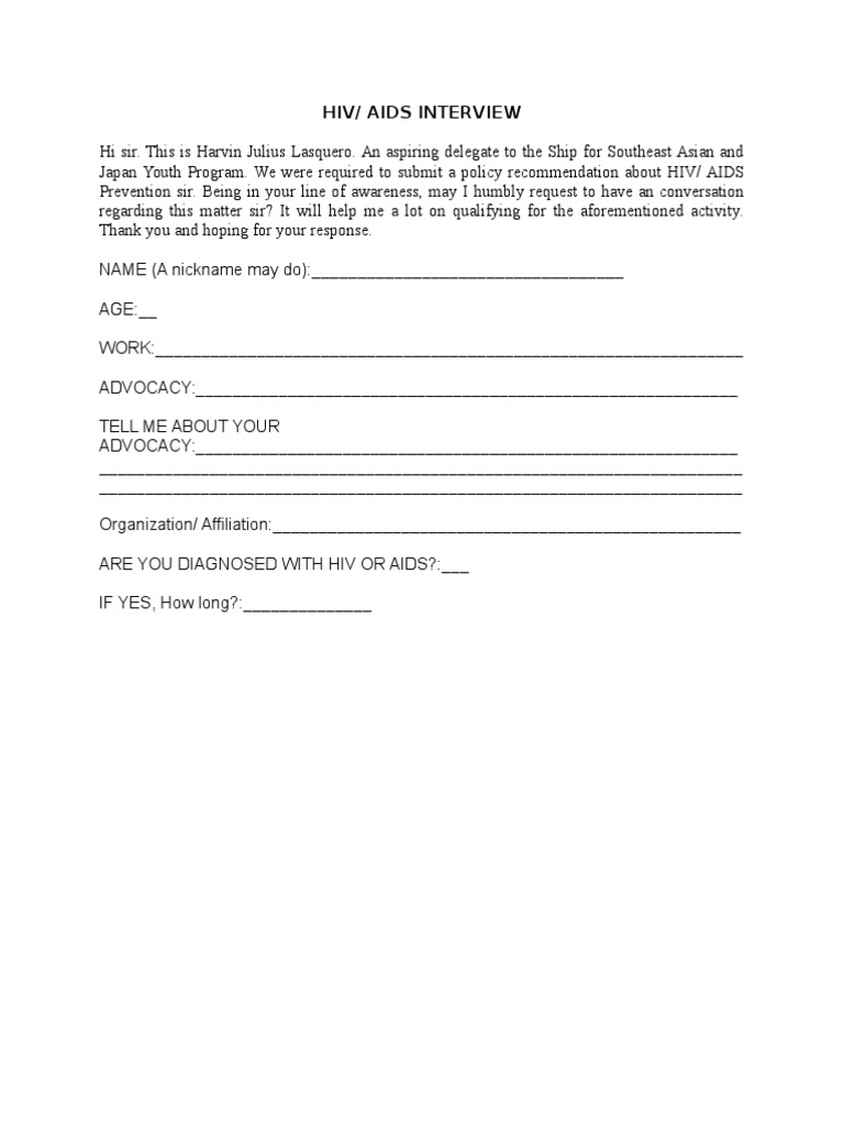 Hiv: Aids Interview Questions | PDF | Hiv/Aids | Wellness