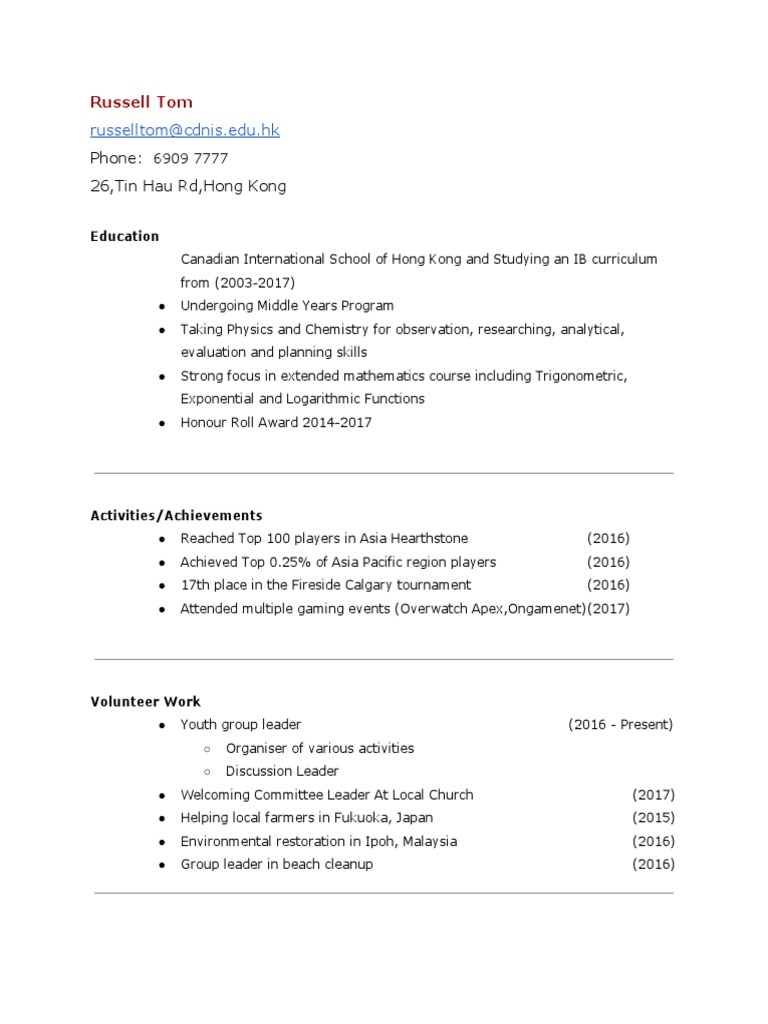 Russell Tom Resume | PDF
