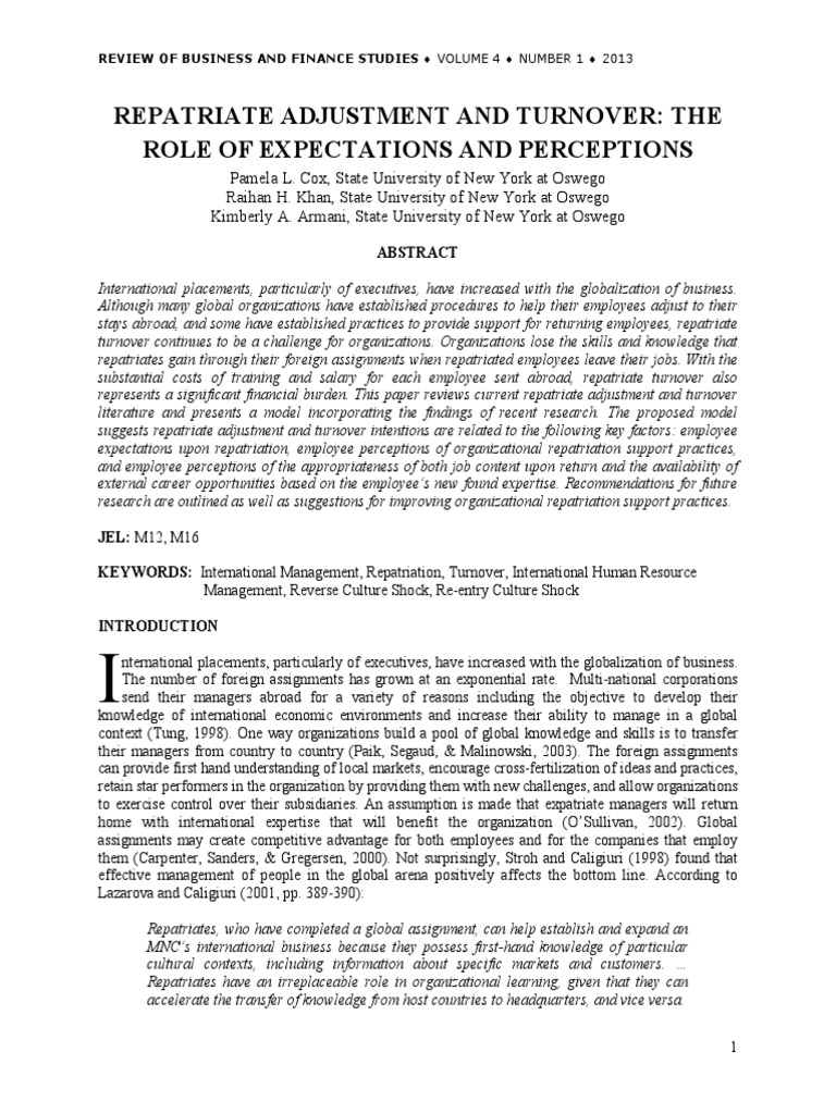 Repatriate Turnover: Expectations & Support | PDF | Turnover ...