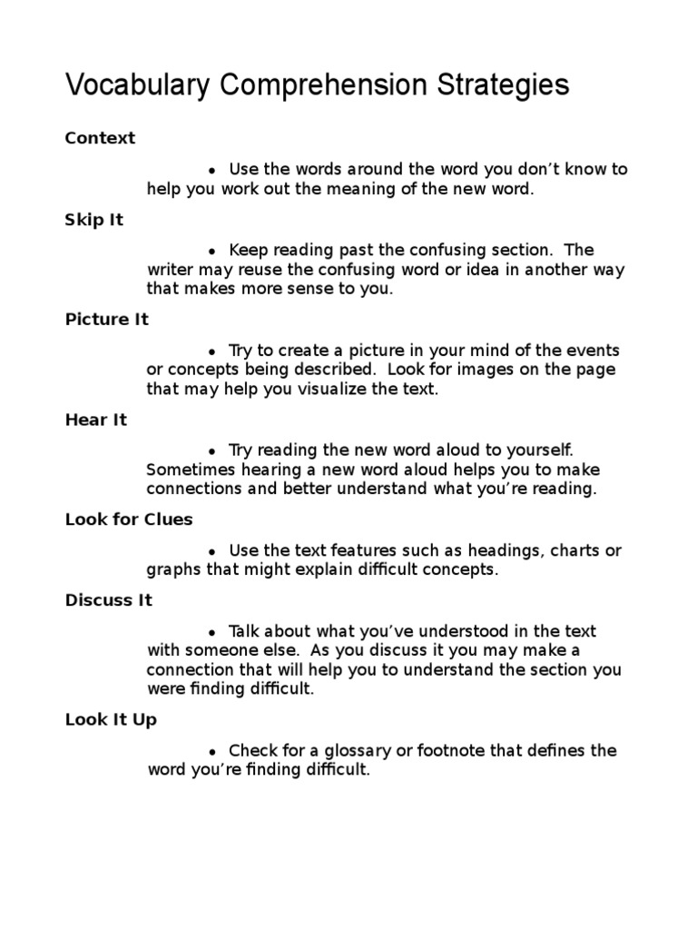 Vocabularycomprehensionstrategies Sentencestarters | PDF