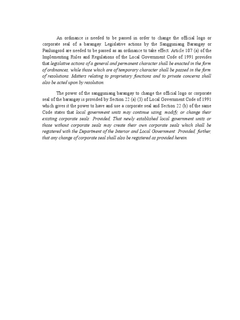 Barangay Logo Change Ordinance Guide | PDF