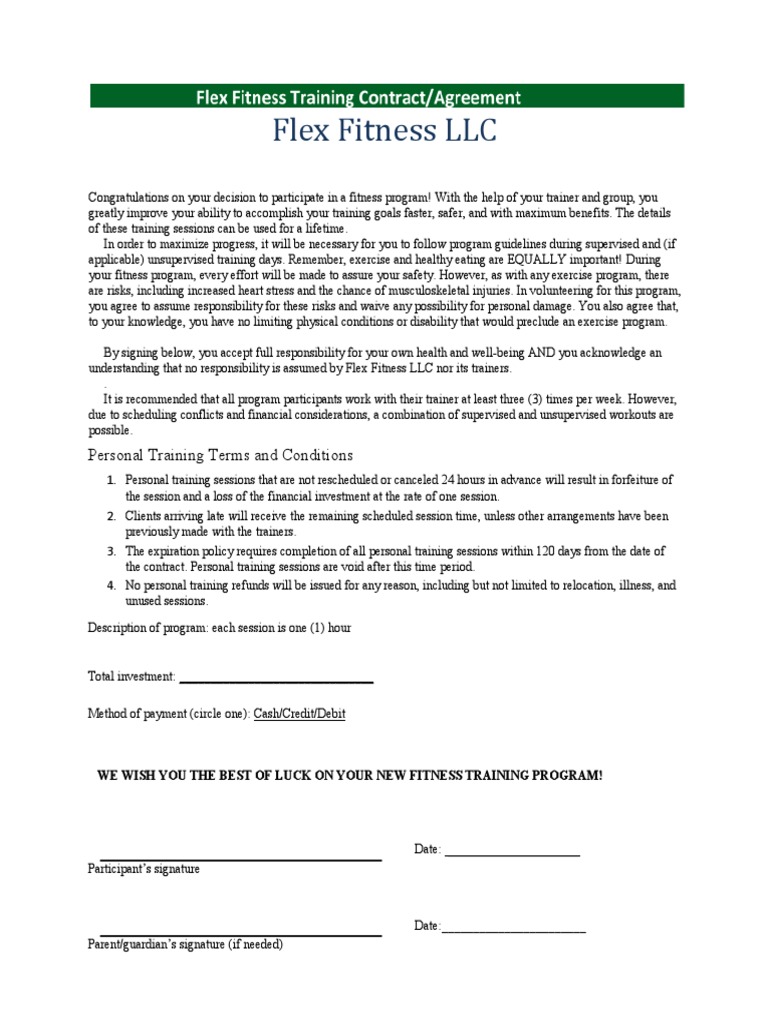 Personal Training Contract Agreement | PDF | Physical Fitness ...
