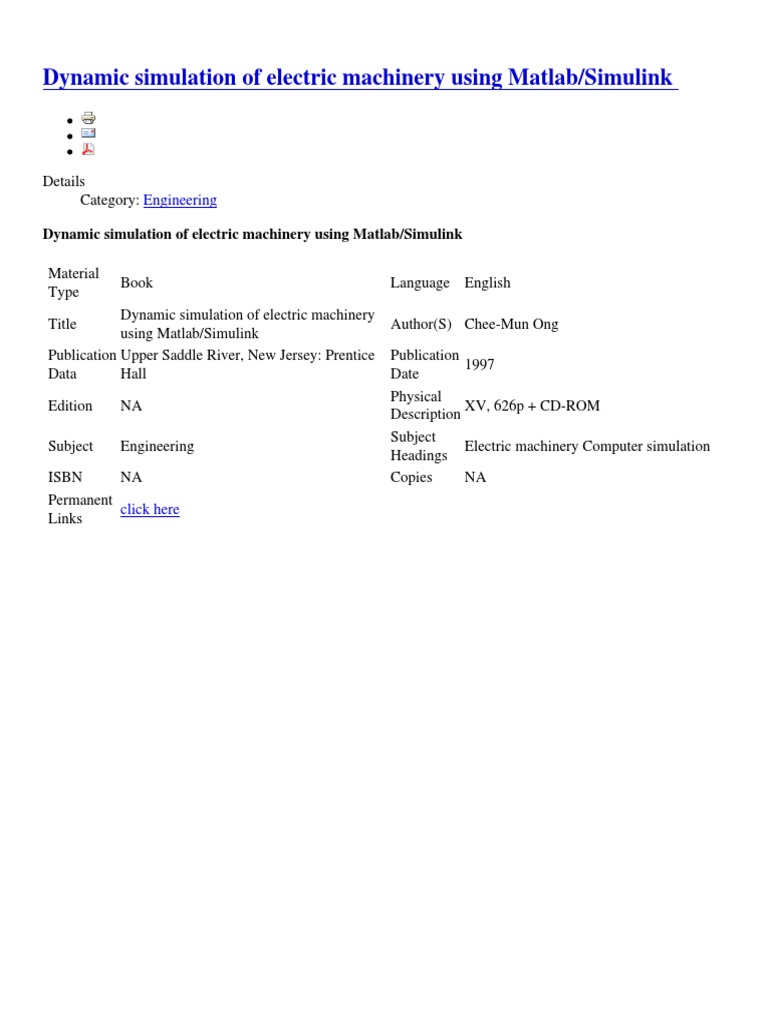 Dynamic Simulation of Electric Machinery Using Matlab/Simulink | PDF | Matlab | Application Software