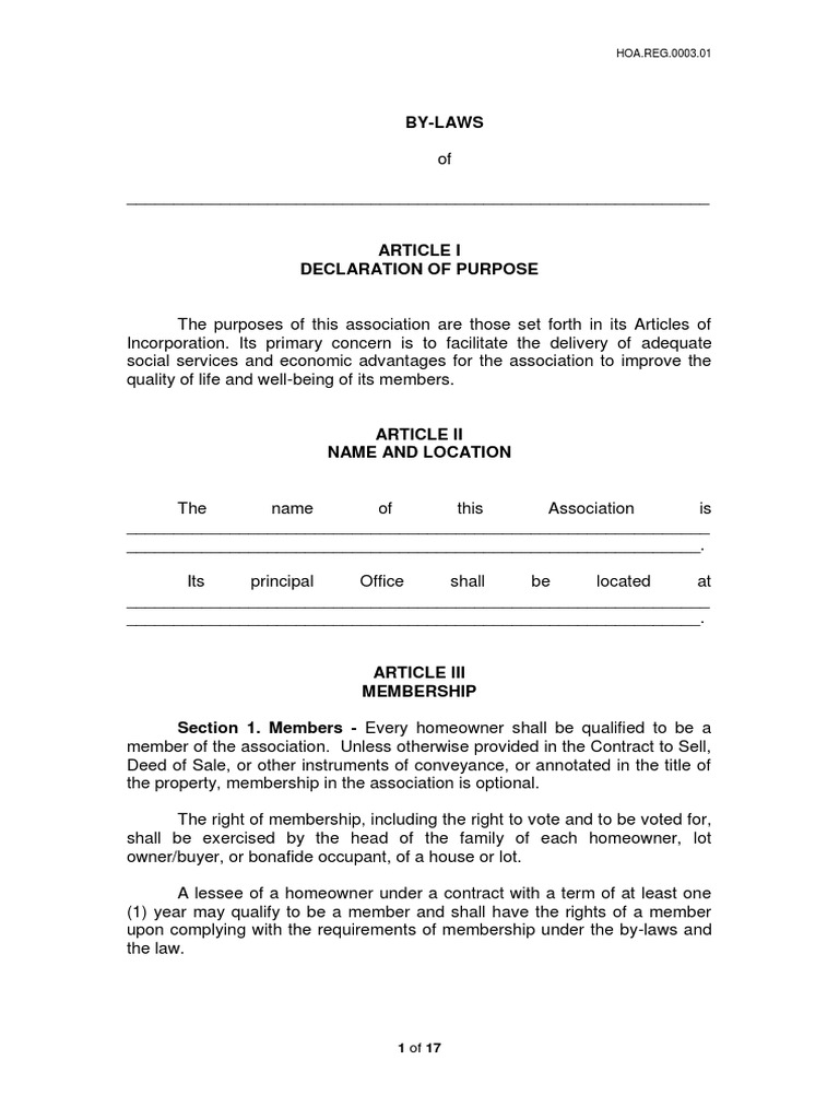 HLURB By-Laws Regular HOA.pdf | Board Of Directors | Proxy Voting