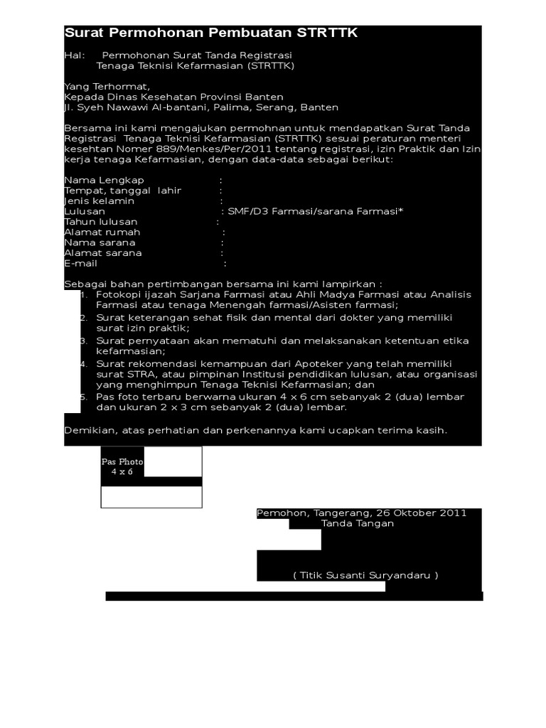 Permohonan STRTTK Kefarmasian | PDF | Hukum | Kesehatan Holistik