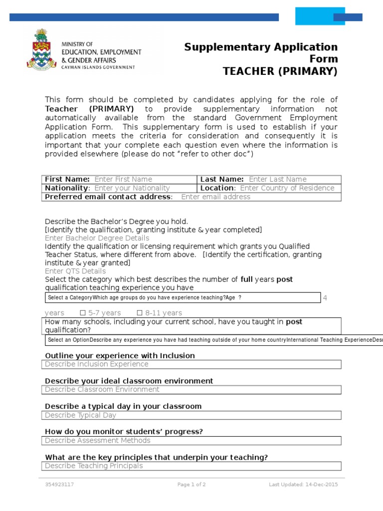 Supplementary Application Form. PRIMARY | PDF | Academic Degree ...