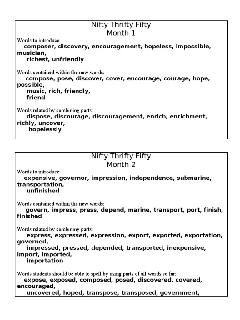 Nifty Thrifty Fifty Monthly Plan | PDF | Semantic Units | Communication