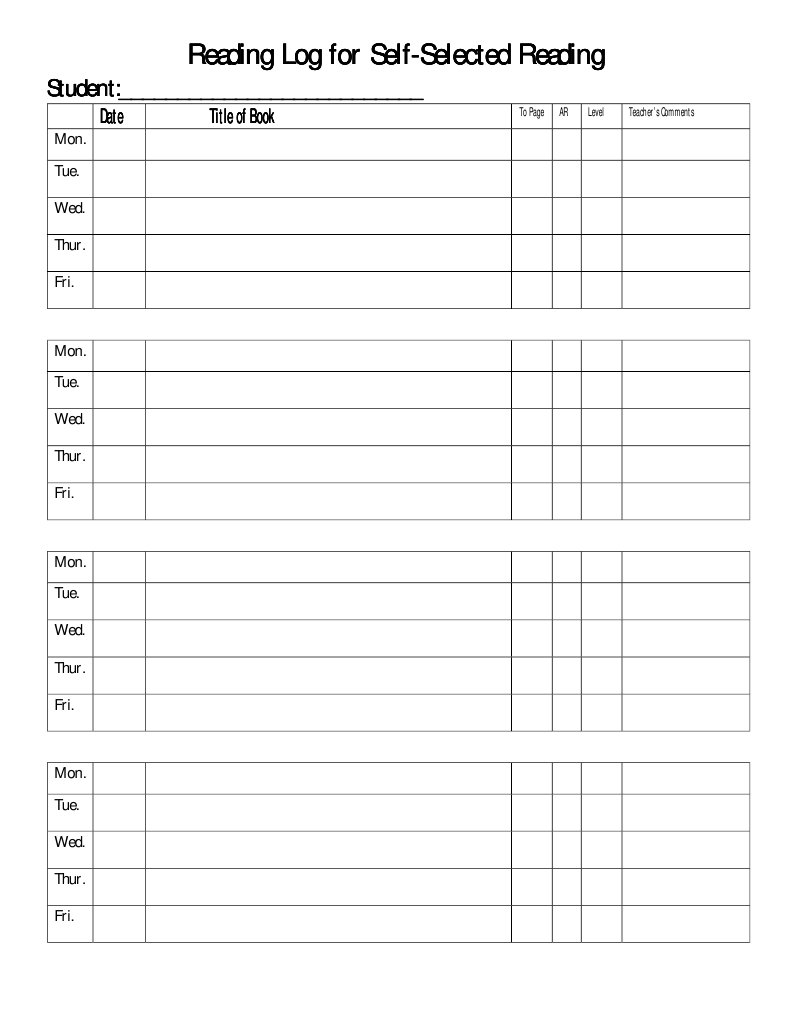 Self Reading Log Template | PDF