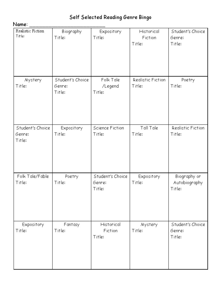 Self Selected Reading Genre Bingo | PDF | General Fiction