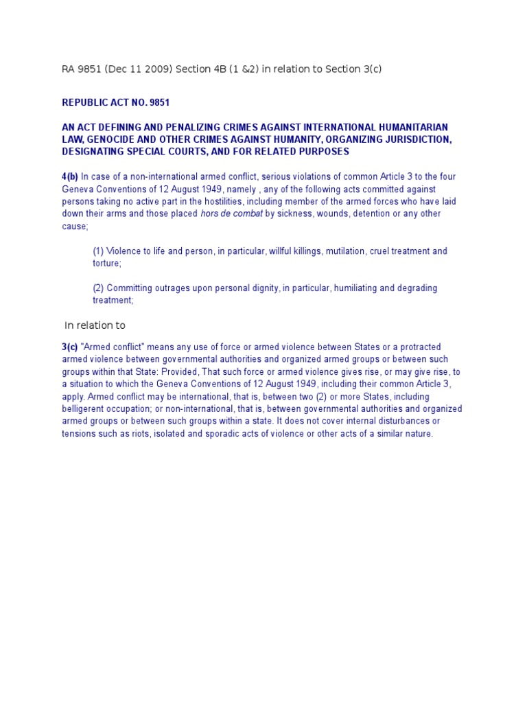 RA 9851 (Dec 11 2009) Section 4B (1 &2) in Relation To Section 3 (C) | PDF