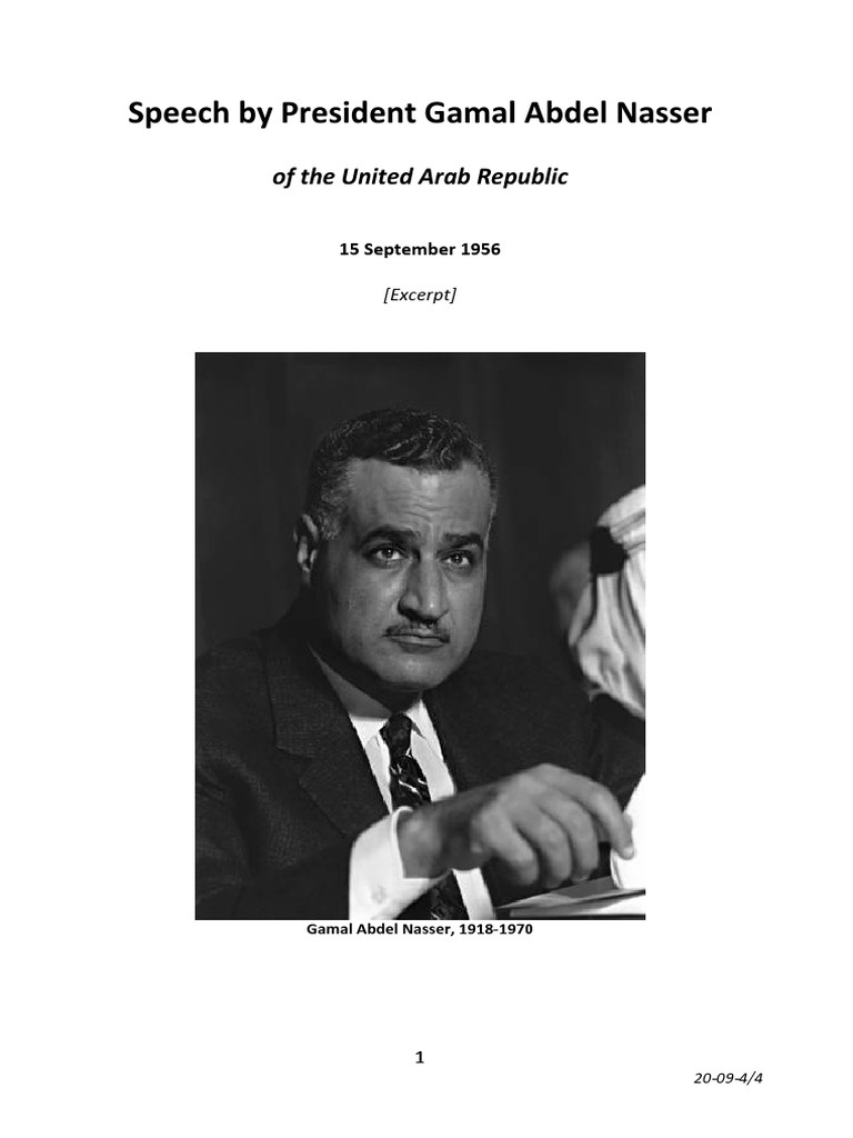 Nasser's 1956 Suez Canal Speech | PDF | Gamal Abdel Nasser | Arab ...