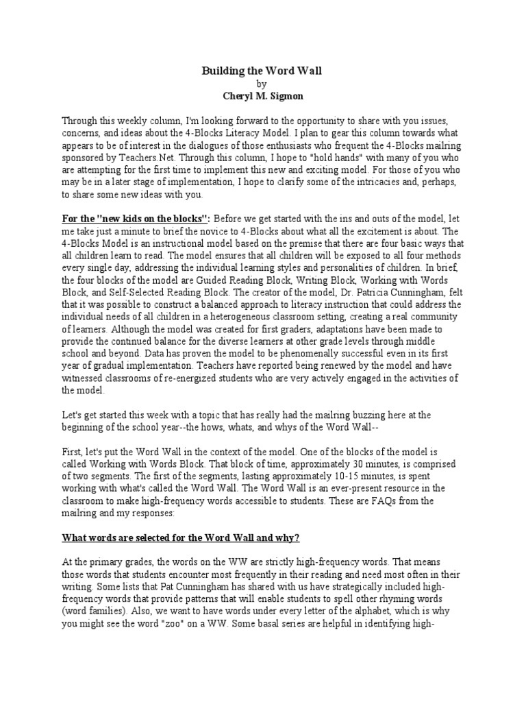Building The Word Wall | PDF | Vocabulary | Communication