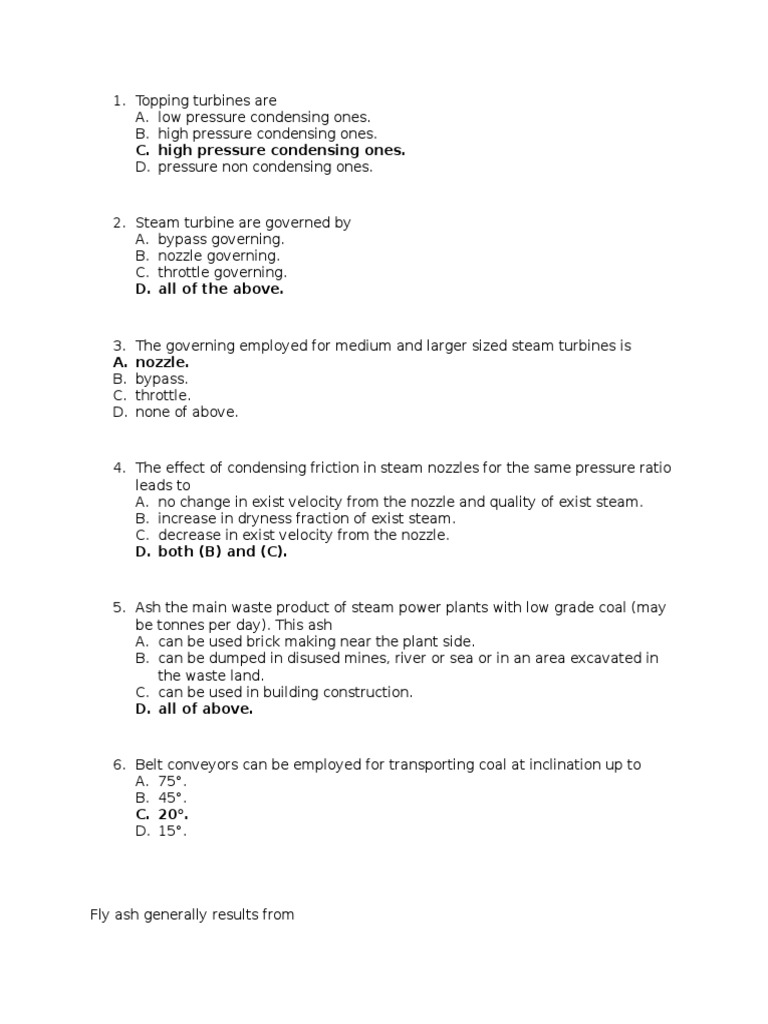 Power Generation MCQs and Answers | PDF | Boiler | Power Station