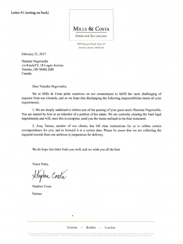 Letter #1 (Noting On Back) | PDF