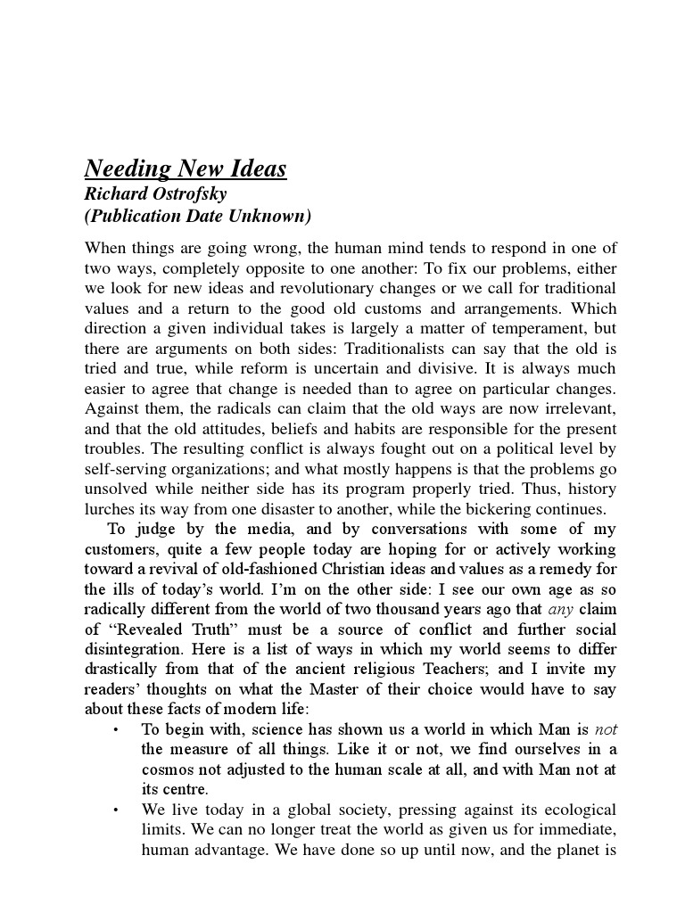 Needing New Ideas | PDF | Science | Reason