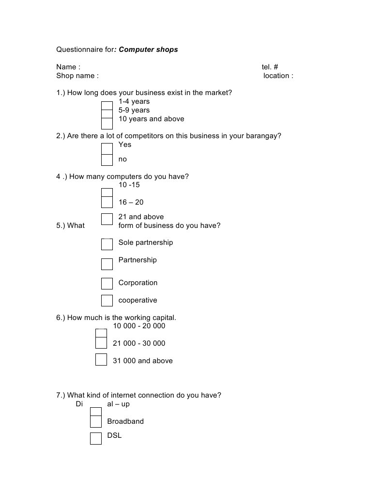 Computer Shop Business Questionnaire | PDF | Business