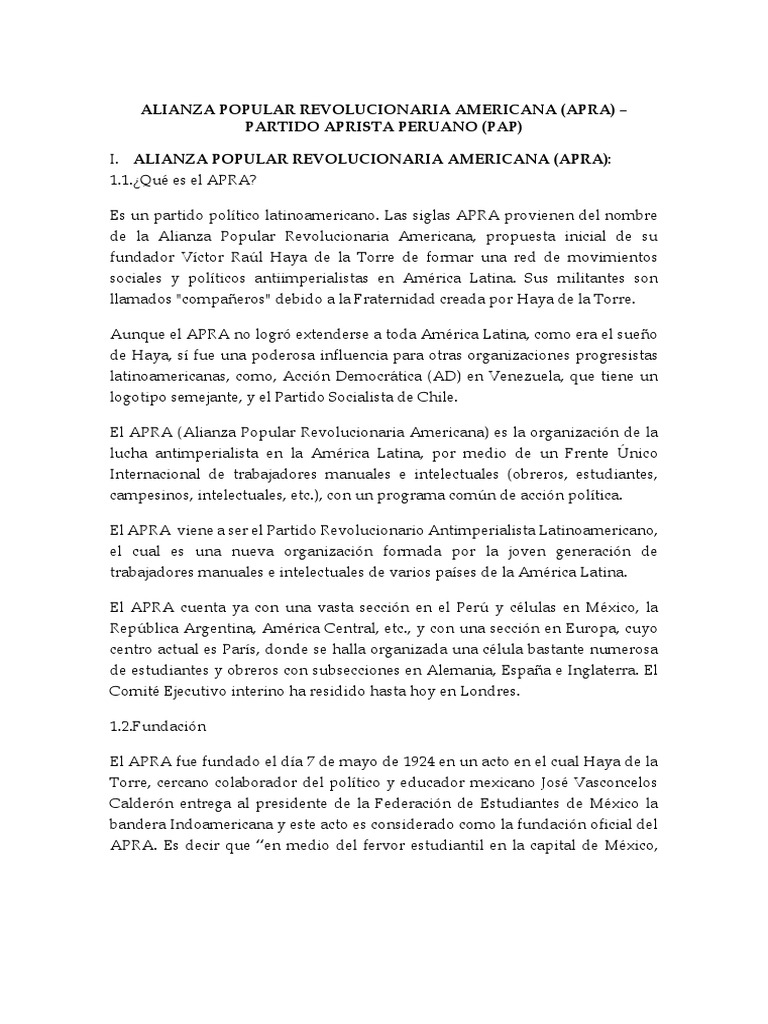 El Apra y El Partido Aprista Peruano | PDF | Perú | America latina