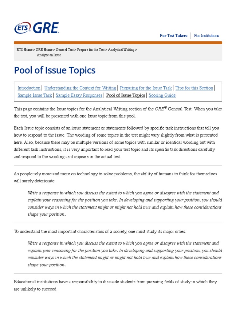 GRE Issue Promps Ets | Download Free PDF | Graduate Record Examinations ...