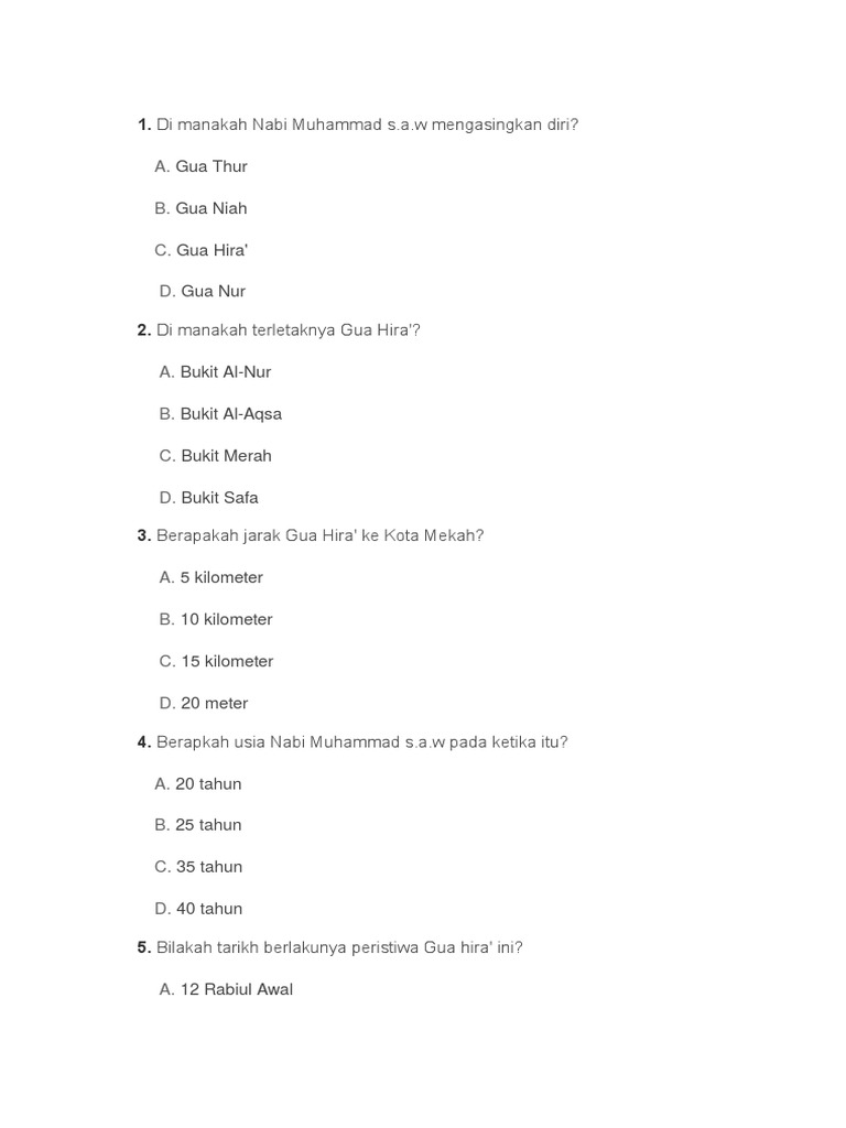 Kuiz Sirah Tahun 4 | PDF