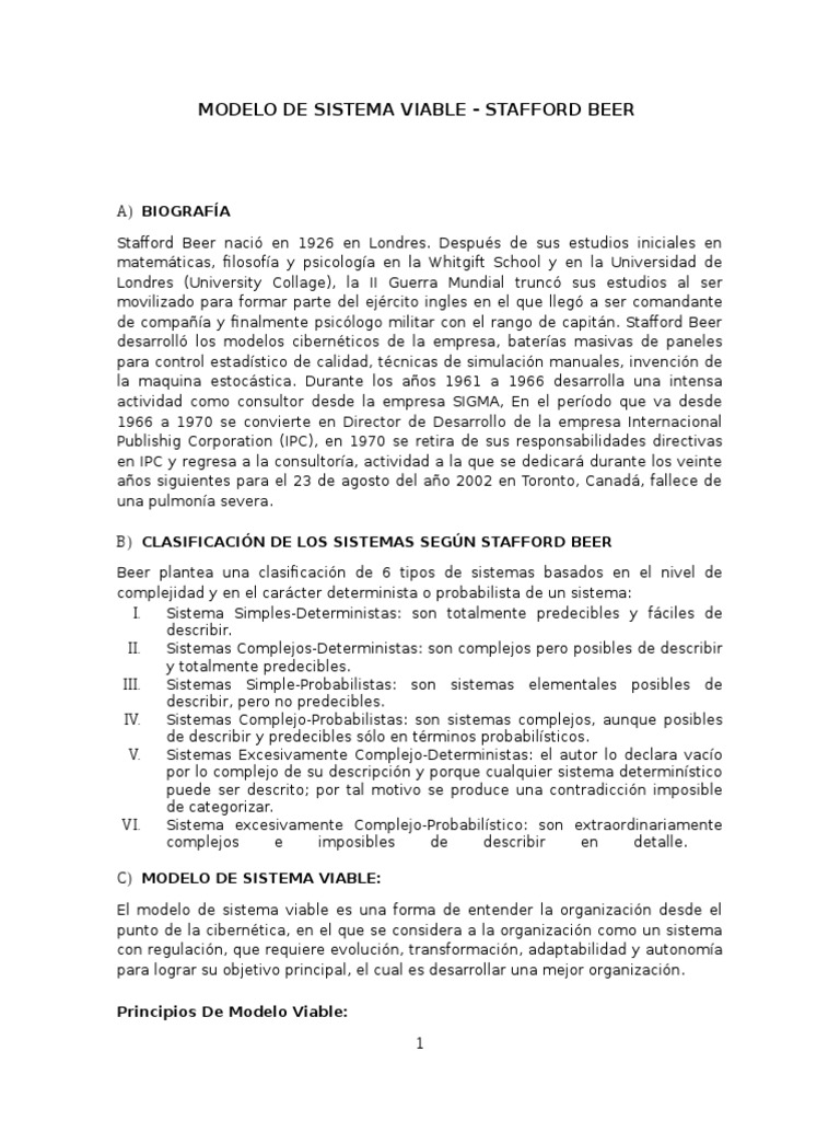 Sistema Viable Stafford Beer | PDF | Cerebro | Planificación