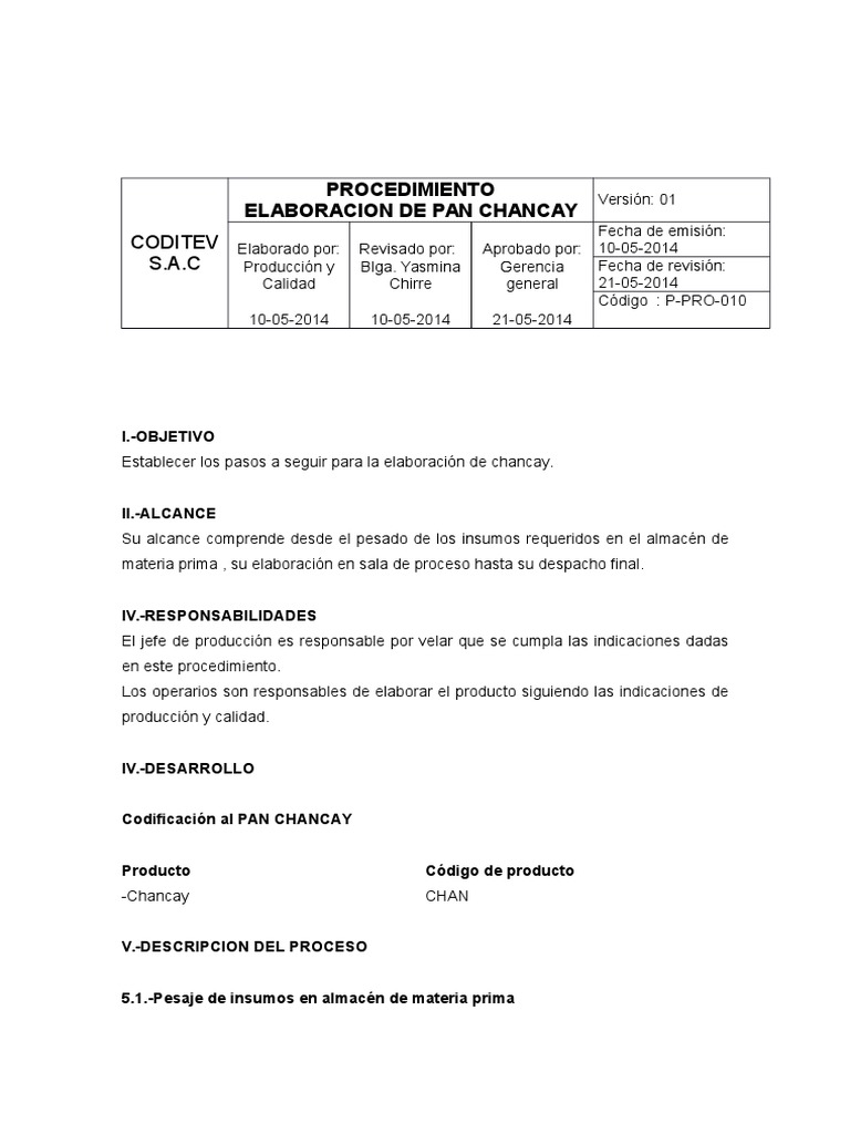 P-Pro-010 Elaboracion de Pan Chancay | Descargar gratis PDF | Panes ...