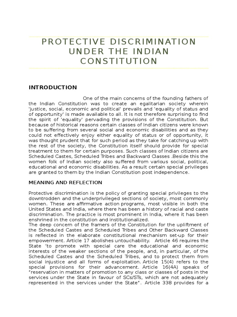 Protective Discrimination Under The Indian Constitution | PDF ...