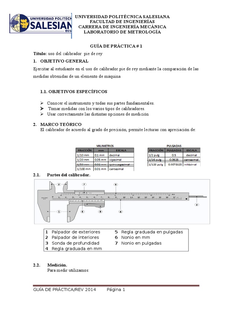 Guia de Practica 2 Uso Calibrador Pie de Rey Hguyg | PDF | Metrología ...