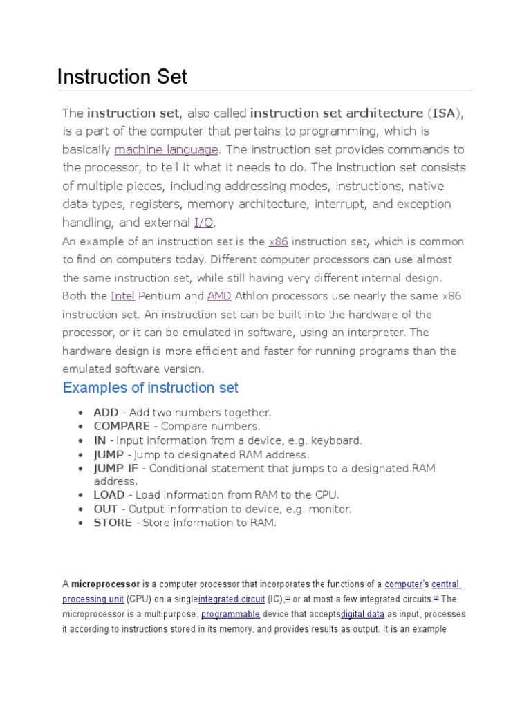 Examples of Instruction Set | PDF | Instruction Set | Microprocessor