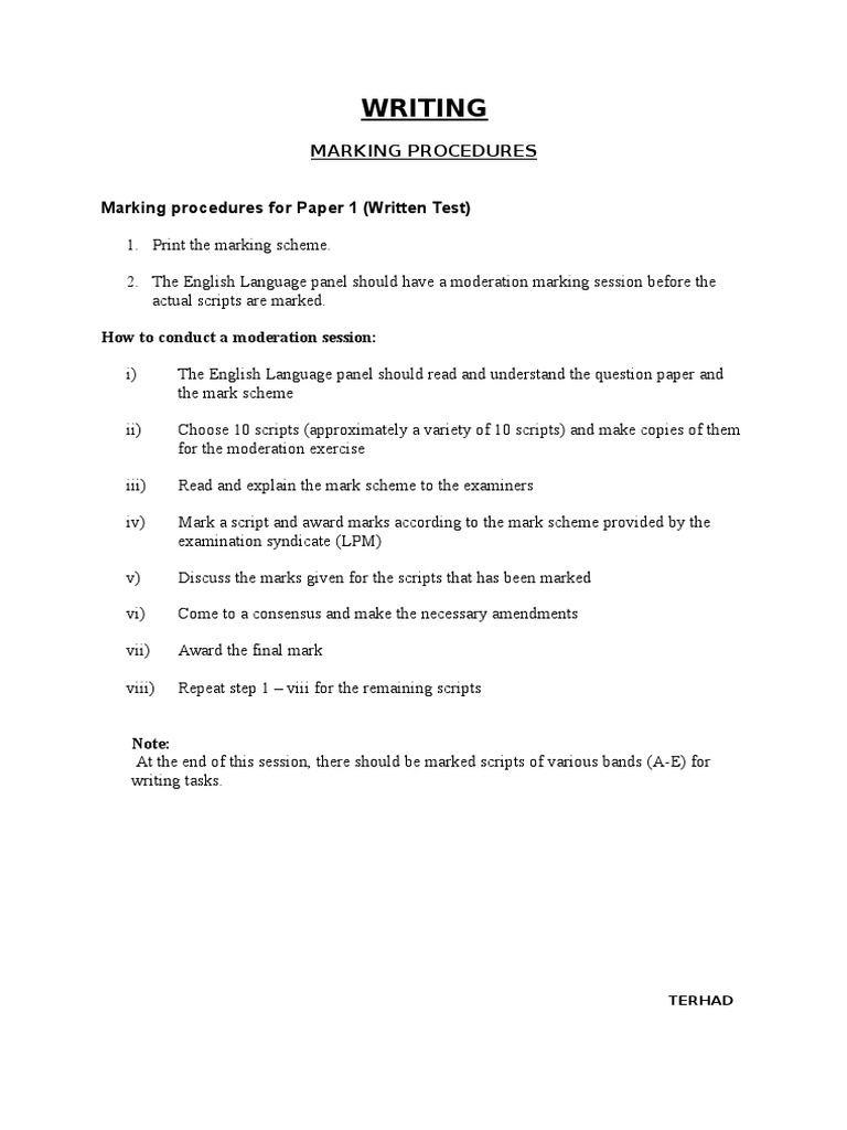 Marking Procedure - Writing | PDF