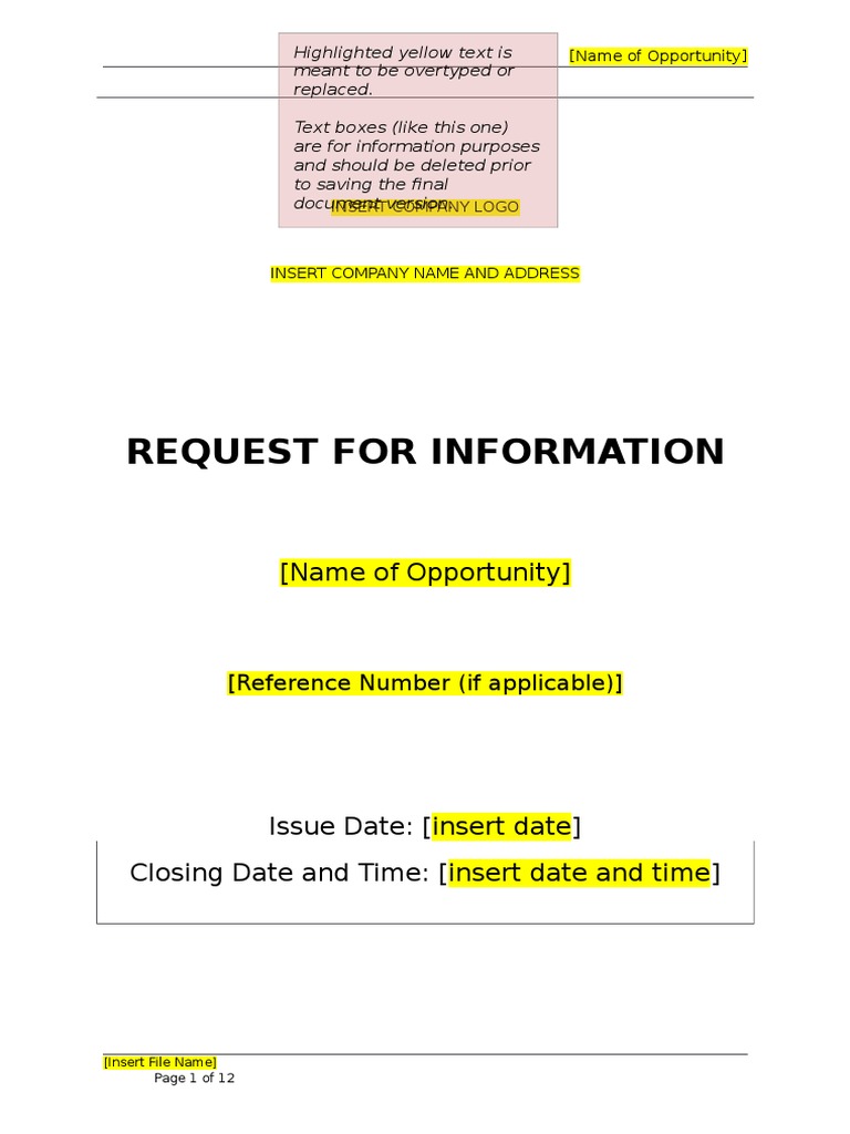 RFI Template for Supplier Responses | PDF | Request For Information ...