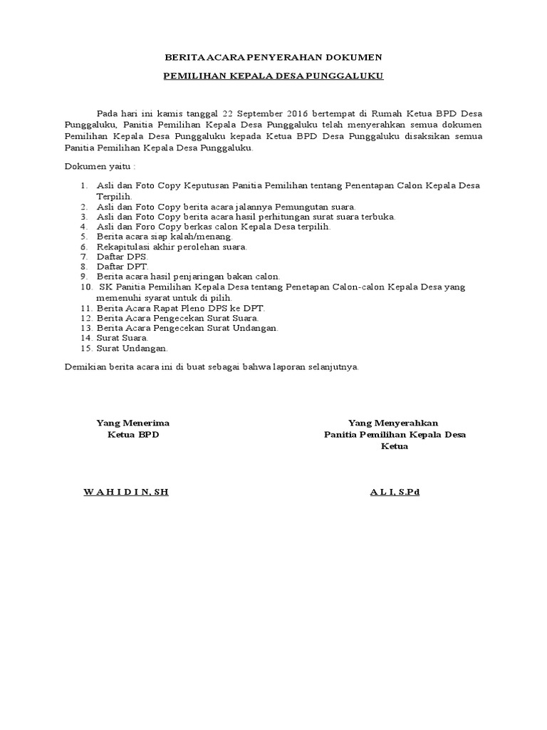 Berita Acara Penyerahan Dokumen | PDF