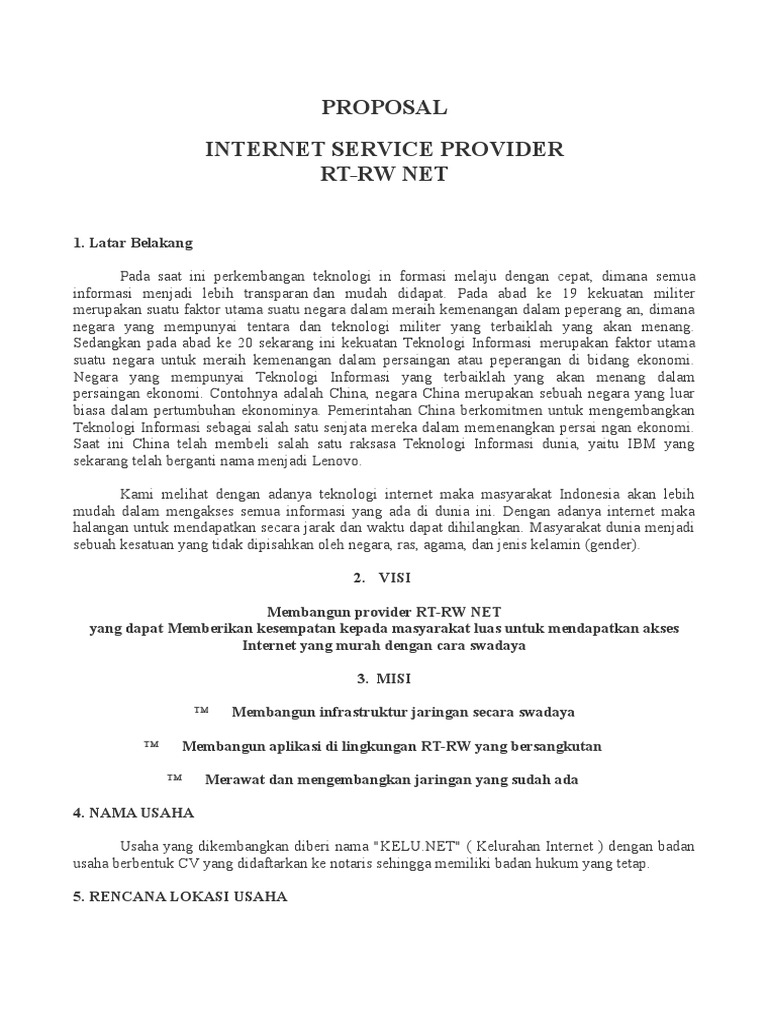 Proposal Pendirian RT RW Net | PDF
