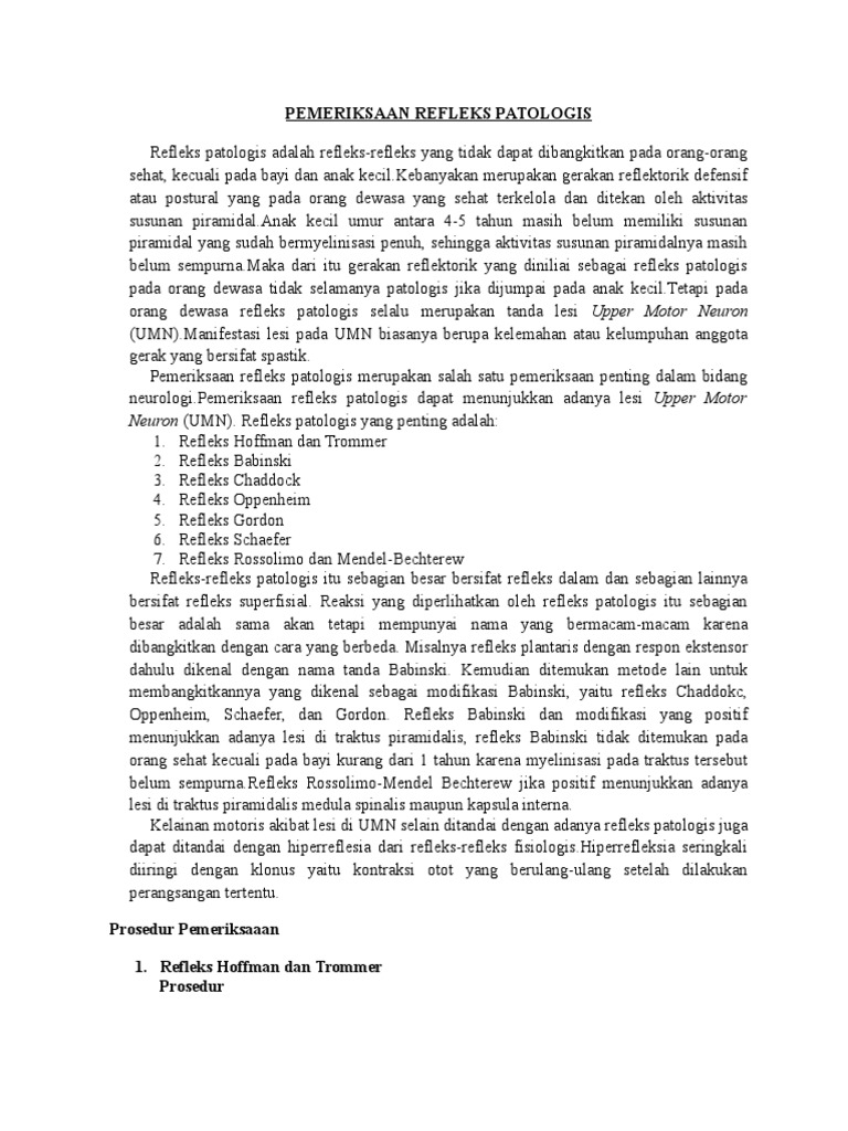 Pemeriksaan Refleks Patologis Neurologi | PDF | Sains & Matematika