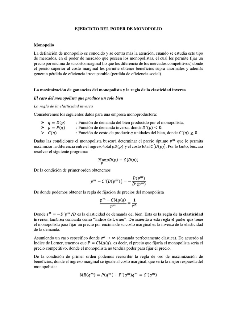 Ejercicio Del Poder de Monopolio | Descargar gratis PDF | Monopolio ...