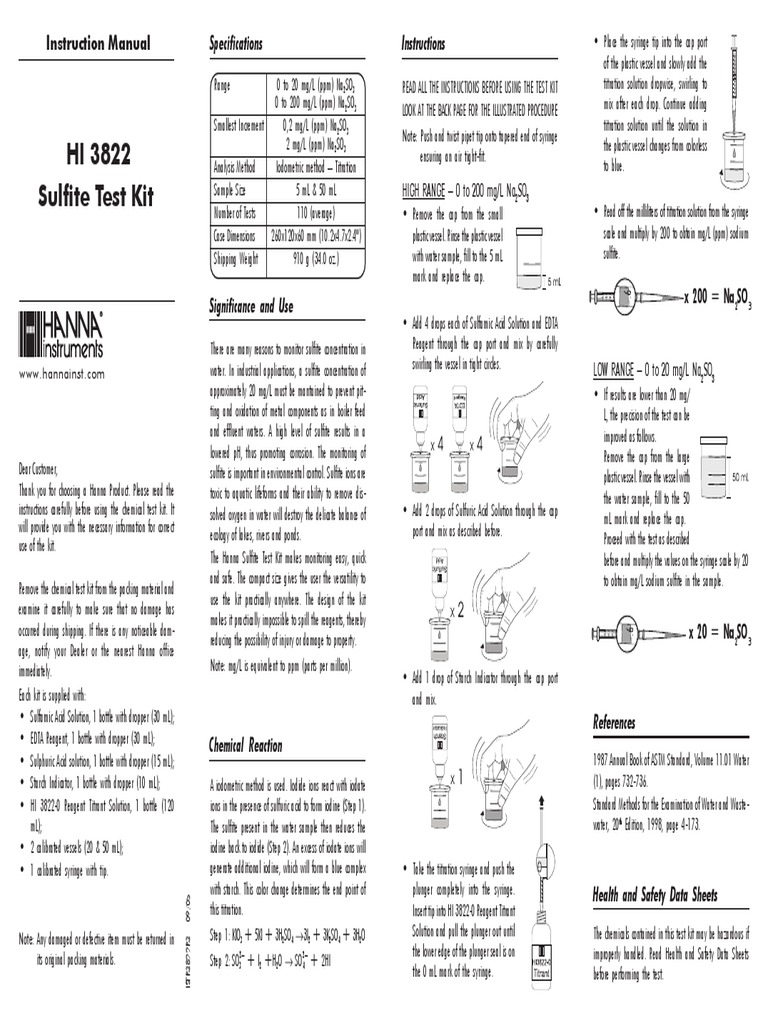 Step-by-Step Instructions for Using the HI 3822 Sulfite Test Kit to ...
