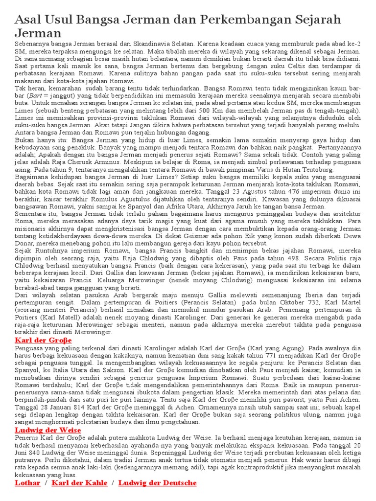 Asal Usul Bangsa Jerman Dan Perkembangan Sejarah Jerman | PDF | Sejarah