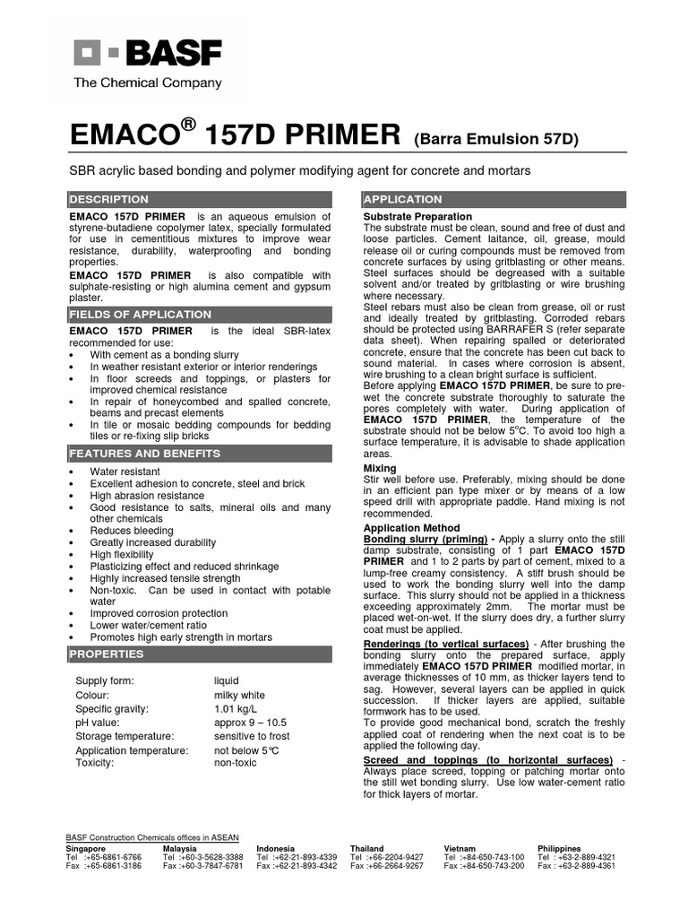Barra Emulsion 57D | PDF | Mortar (Masonry) | Concrete