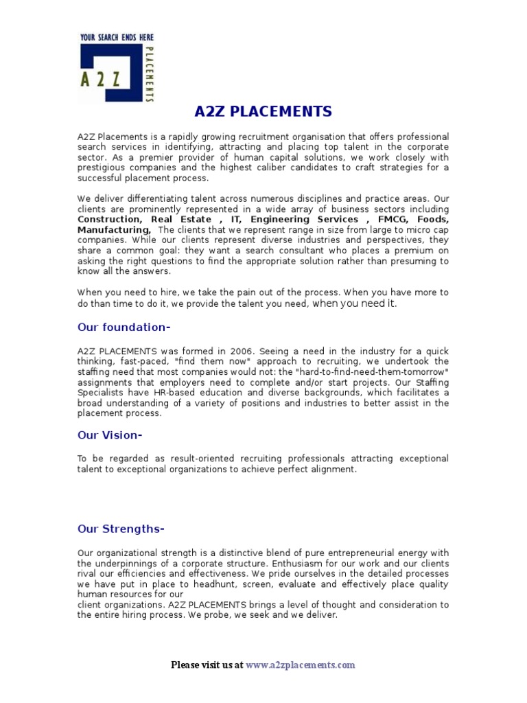 A2Z Brief Profile | PDF | Recruitment | Strategic Management