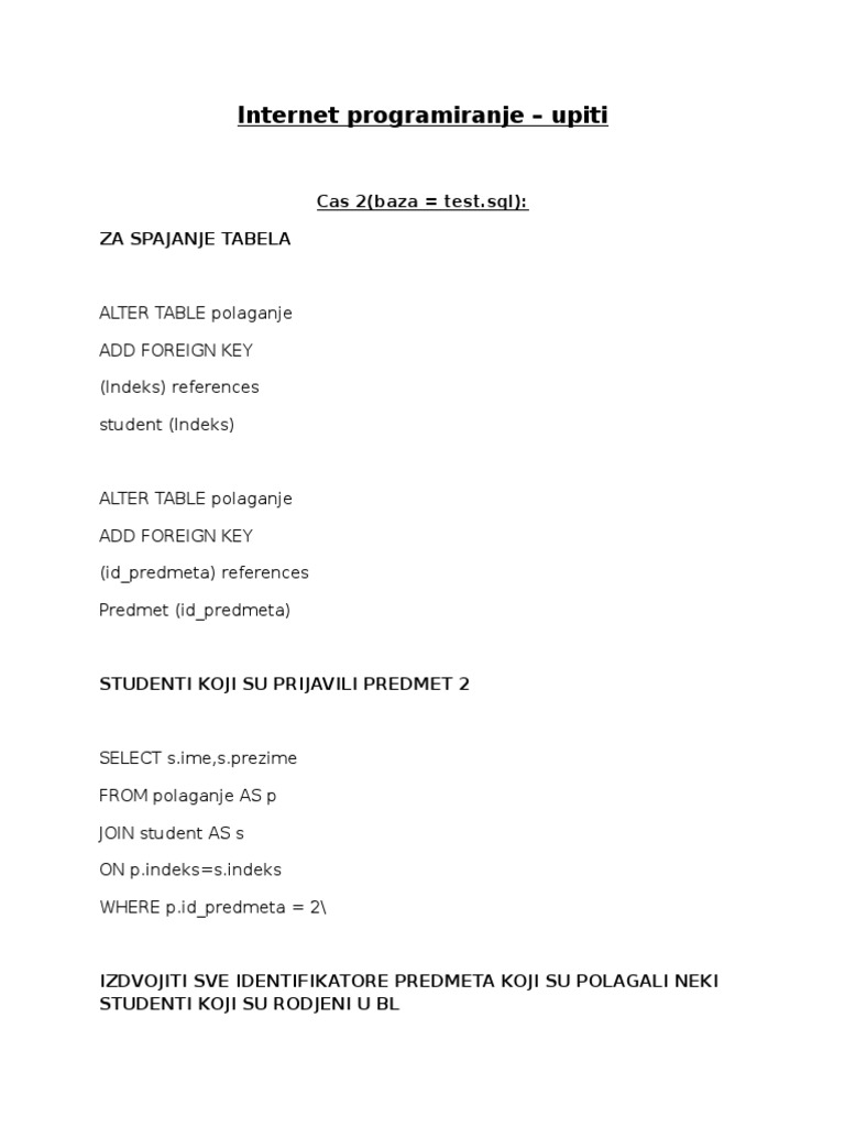 Internet Programiranje Zadaci Za Vjezbu | PDF