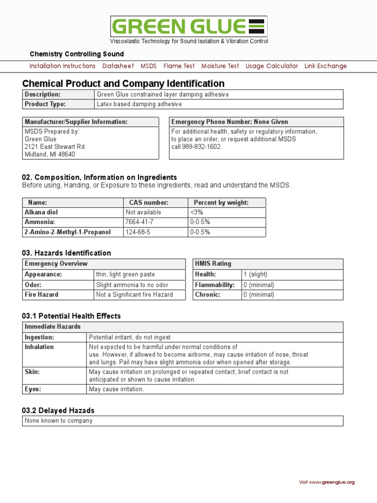 Green Glue MSDS and Safety Guide | PDF | Safety | Water