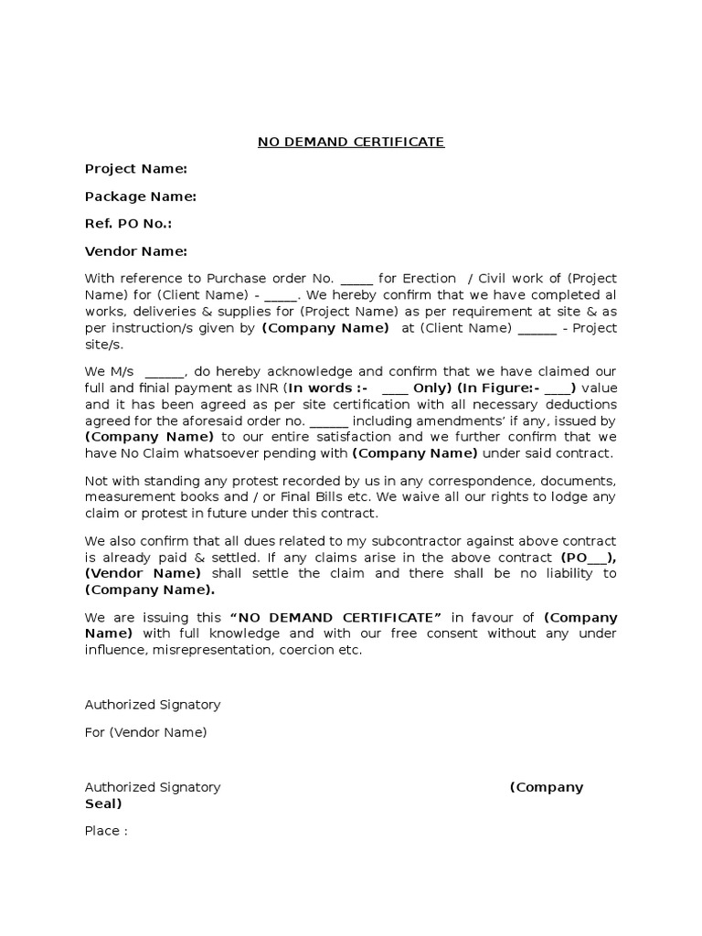 No Demand Certificate | PDF | Private Law | Government