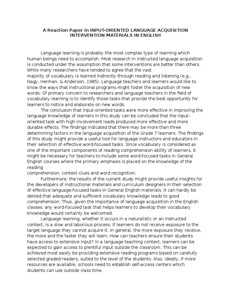 Reaction Paper in English | PDF | Language Acquisition | Vocabulary