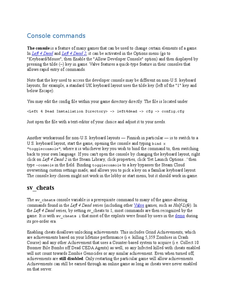 Console Commands | PDF | Command Line Interface | Cheating In Video Games