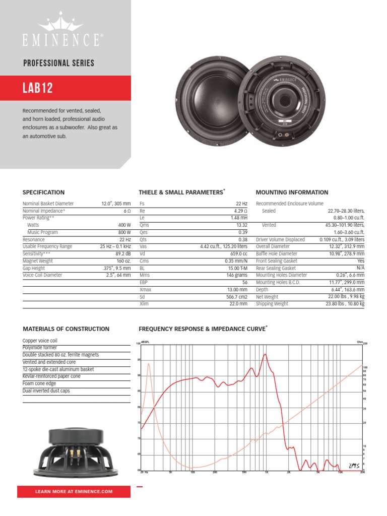 290 570 Eminence Lab 12 Specifications | PDF | Loudspeaker | Signal ...