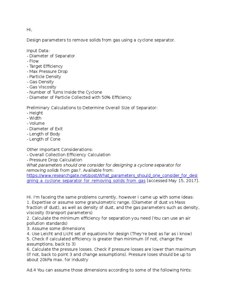 Cyclones Design | Download Free PDF | Gases | Density